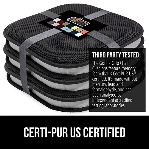 Gorilla Grip Memory Foam Chair Cushions, Comfortable Pads for Dining Room, Kitchen Table, Office Chairs, Stay in Place Backing, Comfortable Microfiber Seat Pad Cushion, Set of 4, 16x16, Black