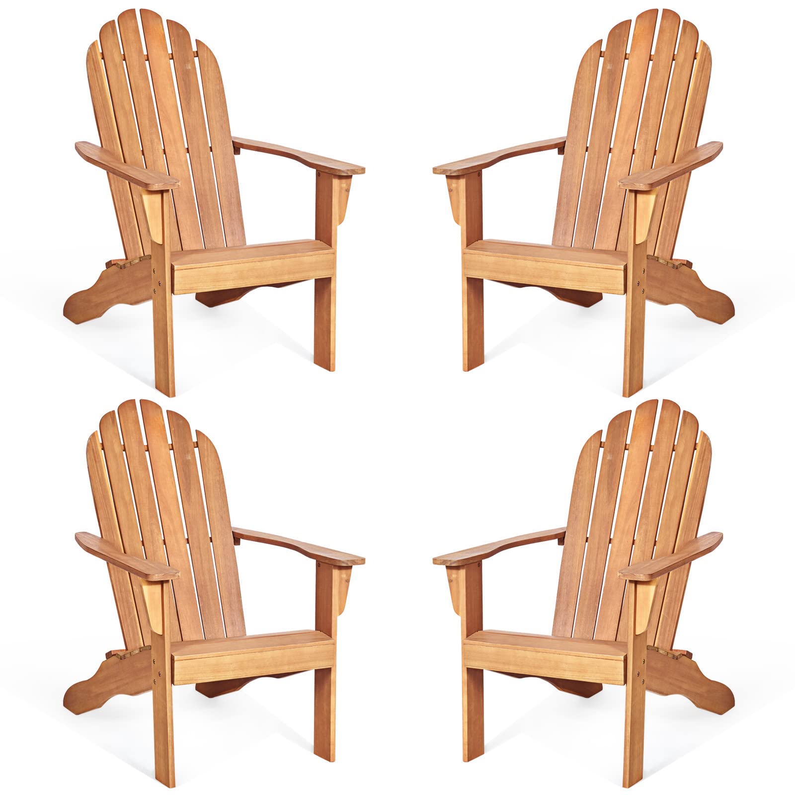 Tangkula Adirondack Chair, Acacia Wood Adirondack Lounger Chair, Outdoor Armchairs with Slatted Seating, Weather Resistant, for Patio Deck Lawn Backyard, Garden Adirondack Furniture (4, Natural)
