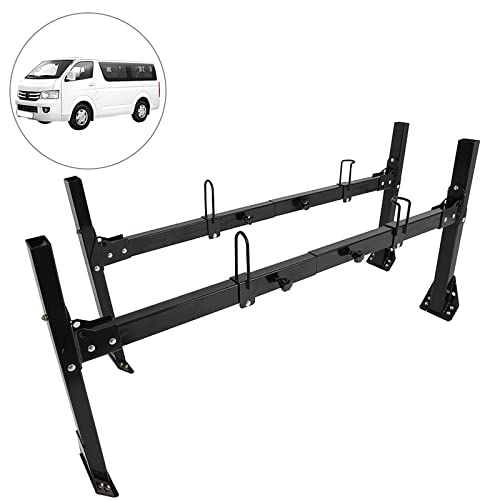 ECCPP Adjustable Van Ladder Rack Hightop 2 Bars Roof Rack fit for 96-18 for Chevy Express with Rain Gutters Heavy-Duty Steel Pickup Truck Ladder Rack 700Lb Universal Lumber Utility