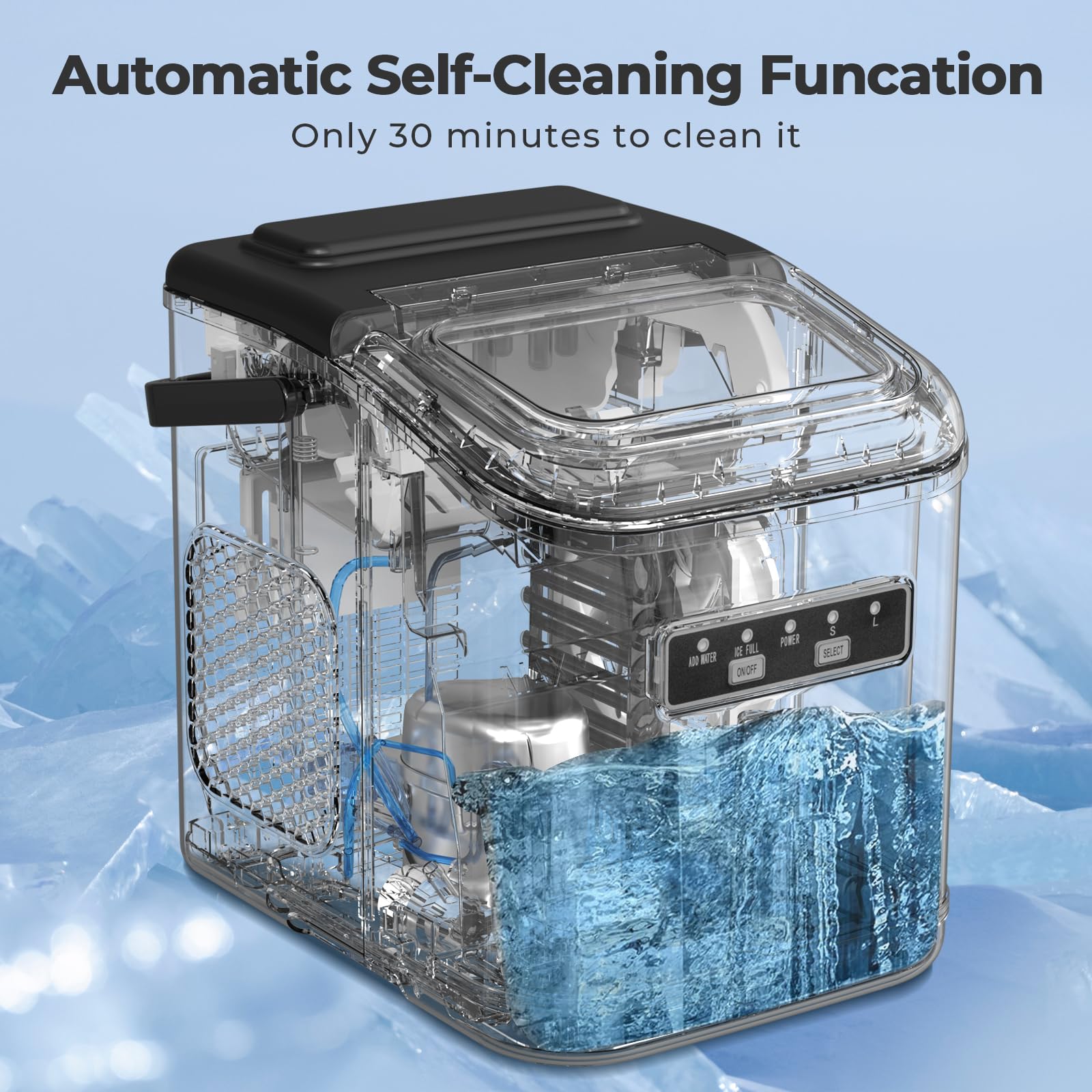 Havato Countertop Ice Maker, Portable Bullet Ice Machine Self-Cleaning with Ice Scoop and Basket,9 Cubes in 6 Mins, 26.5lbs/24h,2 Sizes of Ice Cube for Home Kitchen Office Bar Party