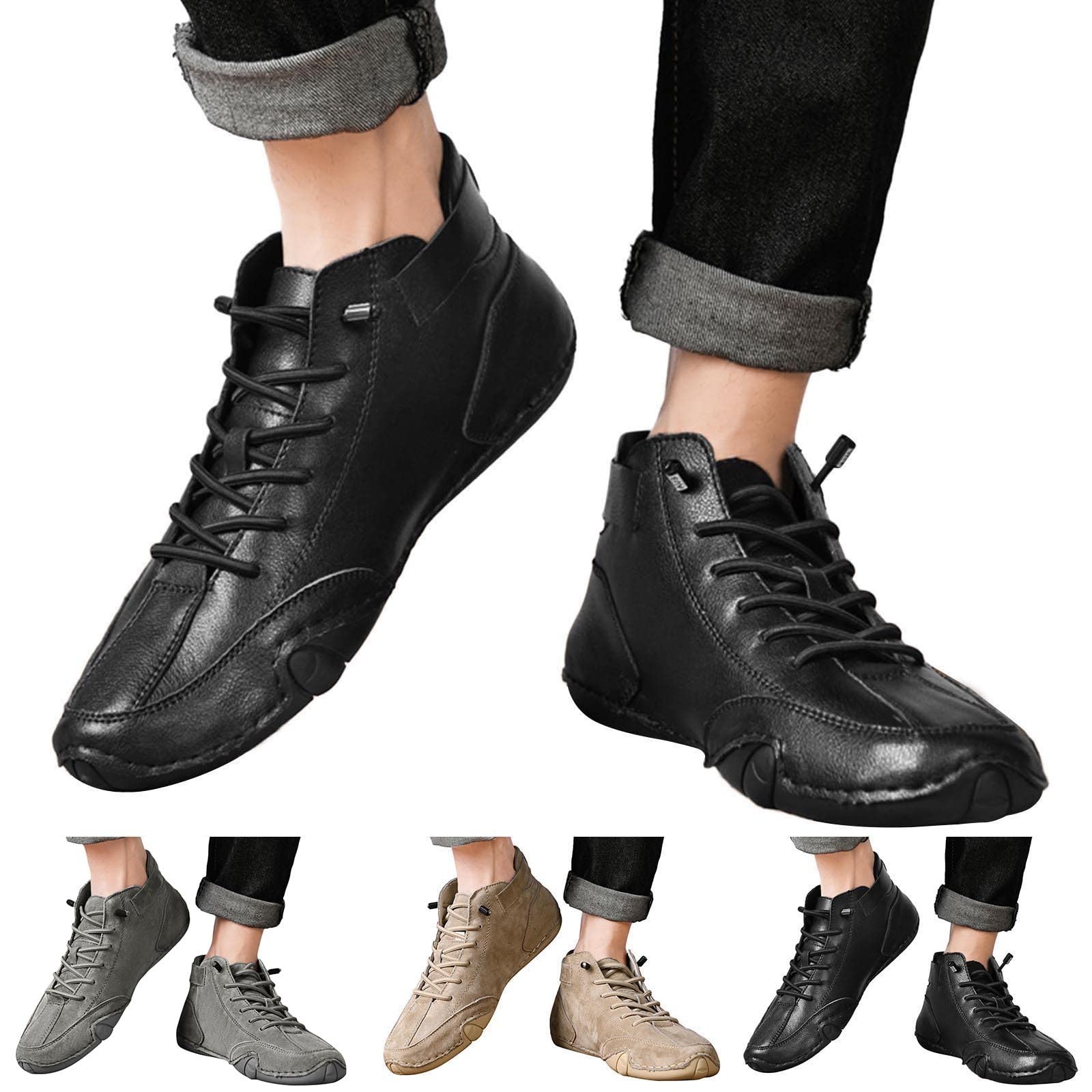 AMAM Mens Short Cowboy Boots with Zipper Mens Shoes High Top Lace Up Hook Loop Sport Shoes Hiking Boots for Men Support