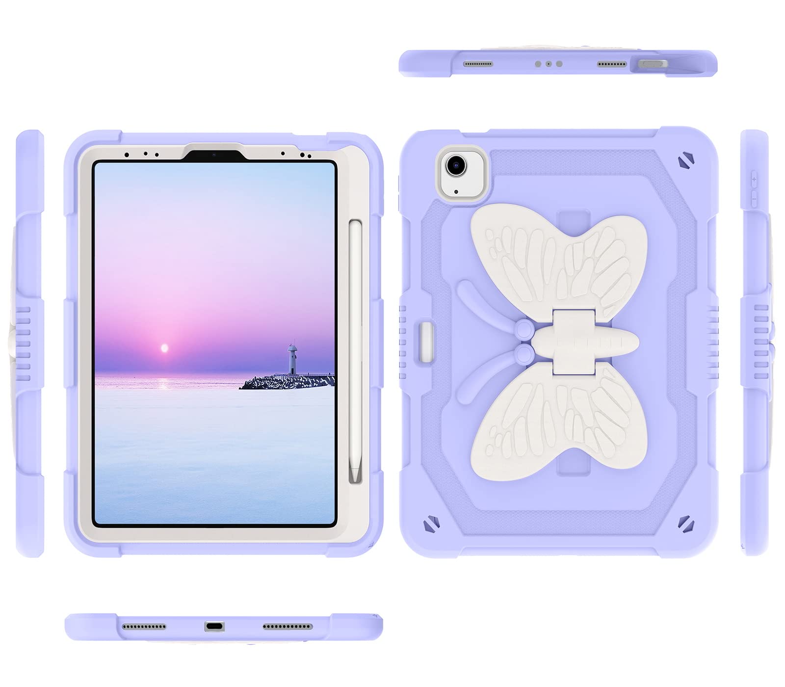 BENTOBEN for iPad Air 5th/4th Generation Case, for iPad Pro 11 inch Case 2021/2020/2018 with Pencil Holder 2 in 1 Heavy Duty Rugged Shockproof Kickstand Hybrid Protective Tablet Cover, Purple