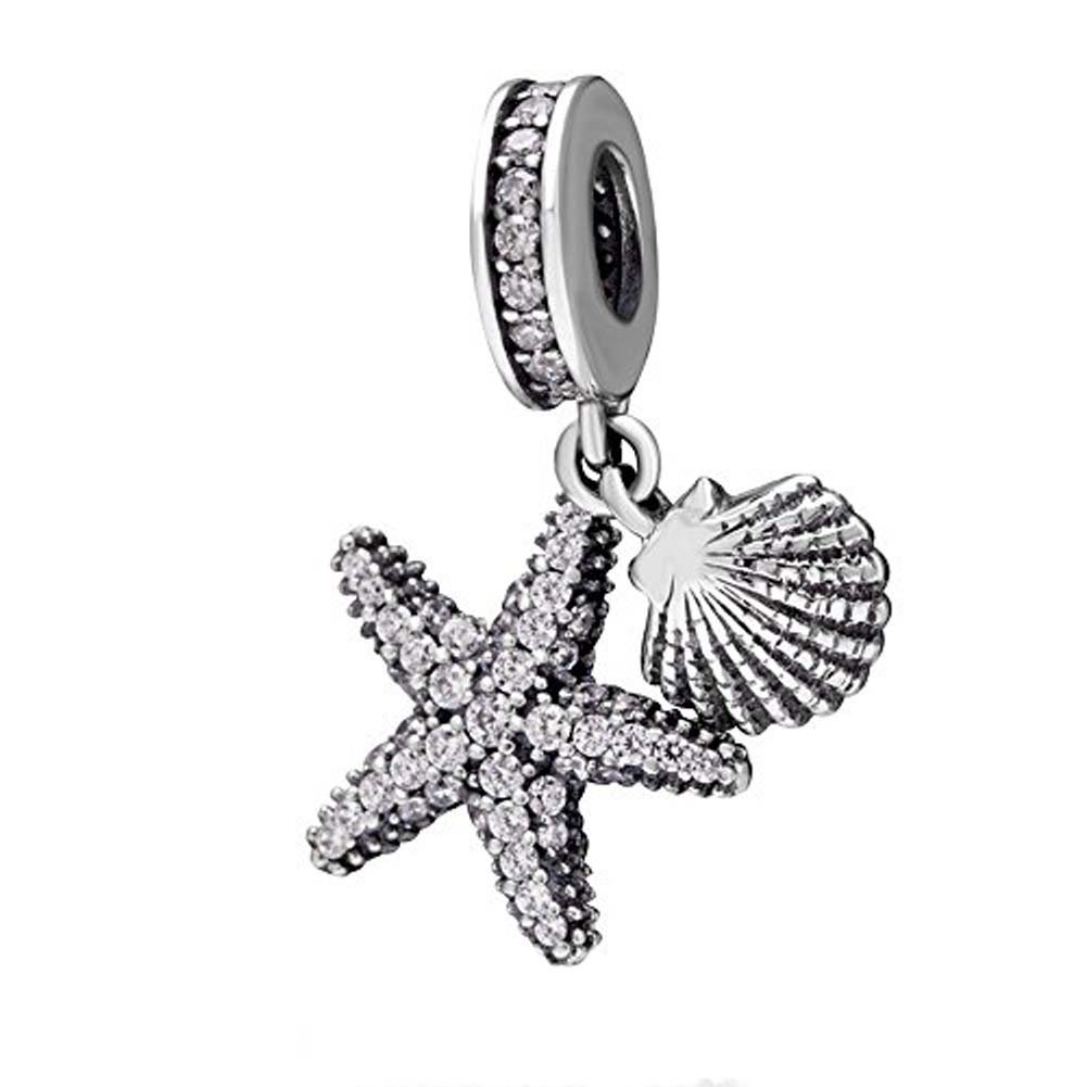 ABUN Sea Starfish Charms 925 Sterling Silver Dangle Spacer Charms with CZ Stone for Bracelets (Rose Gold Clear)