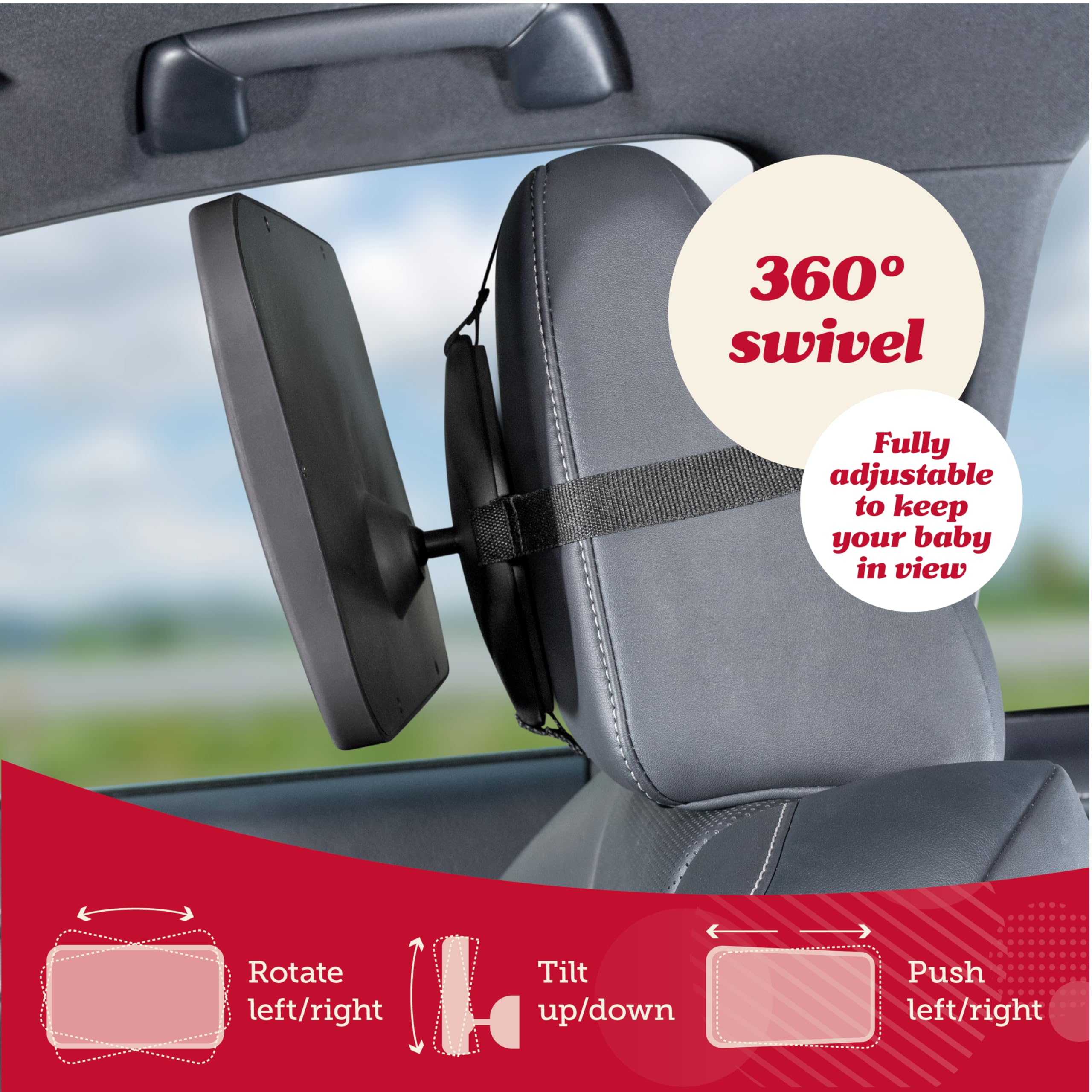 Lusso Gear Baby Car Mirror - Rear-Facing Infant Mirror for Car with Crystal Clear View - Secure Shatterproof Backseat Design, Black