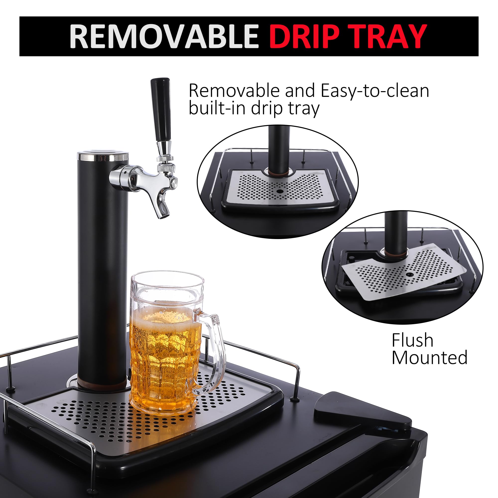 Beer Kegerator, Single Tap Draft Beer Dispenser, Full Size Stainless Steel Keg Refrigerator With Drip Tray, CO2 Cylinder, 32°F- 50°F Temperature Control