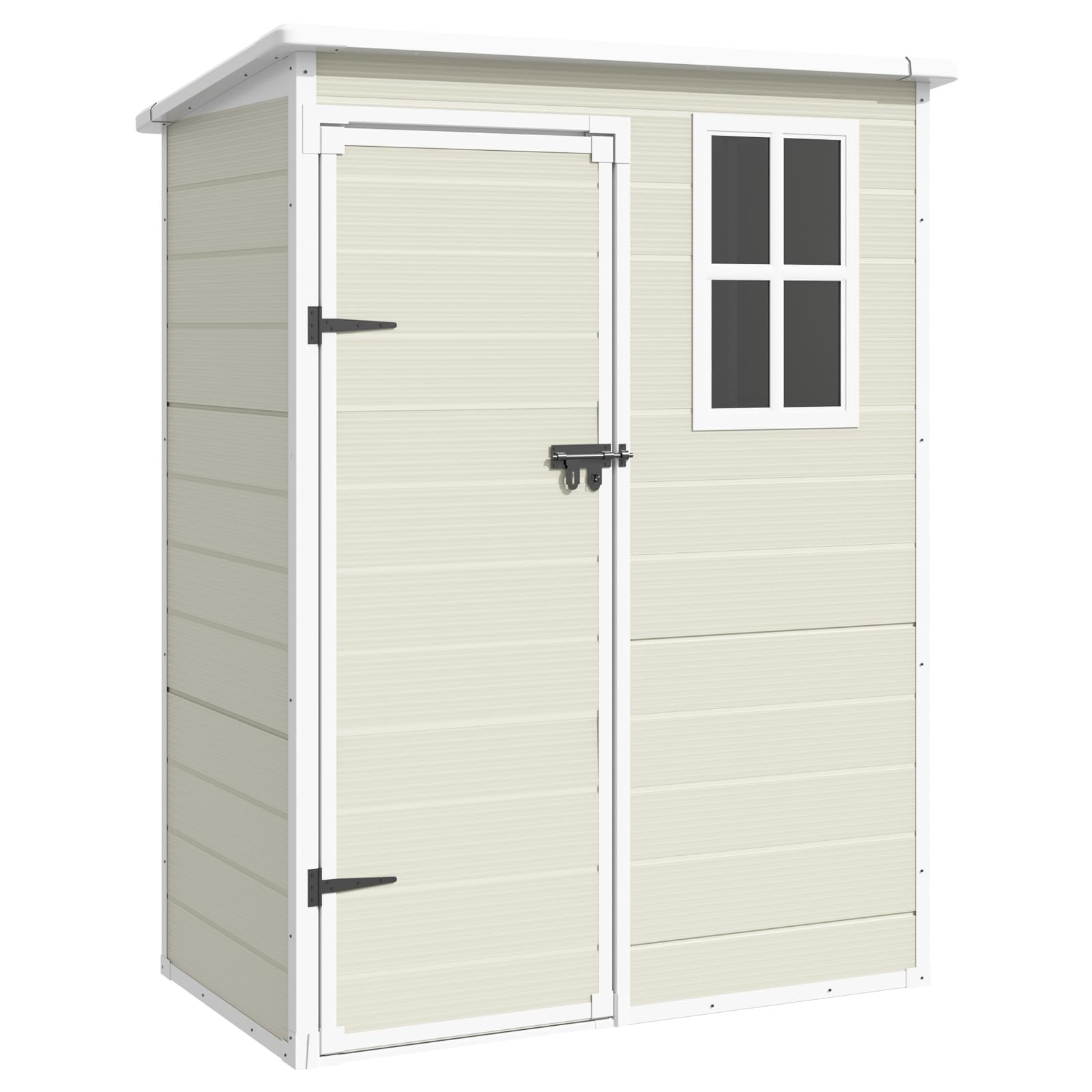 Poteban Outdoor Storage Shed, 5x3FT Resin Shed with Floor and Lockable Door for Bike, Garbage Cans,Garden Accessories, Sandstone