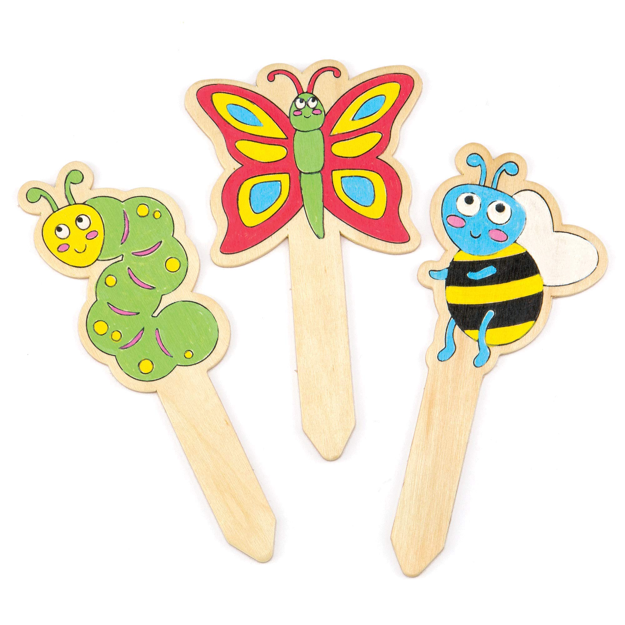 Baker Ross AR233 Bug Wooden Stakes - Pack of 10, Handy Lawn Decorations for Kids to Decorate and Gift