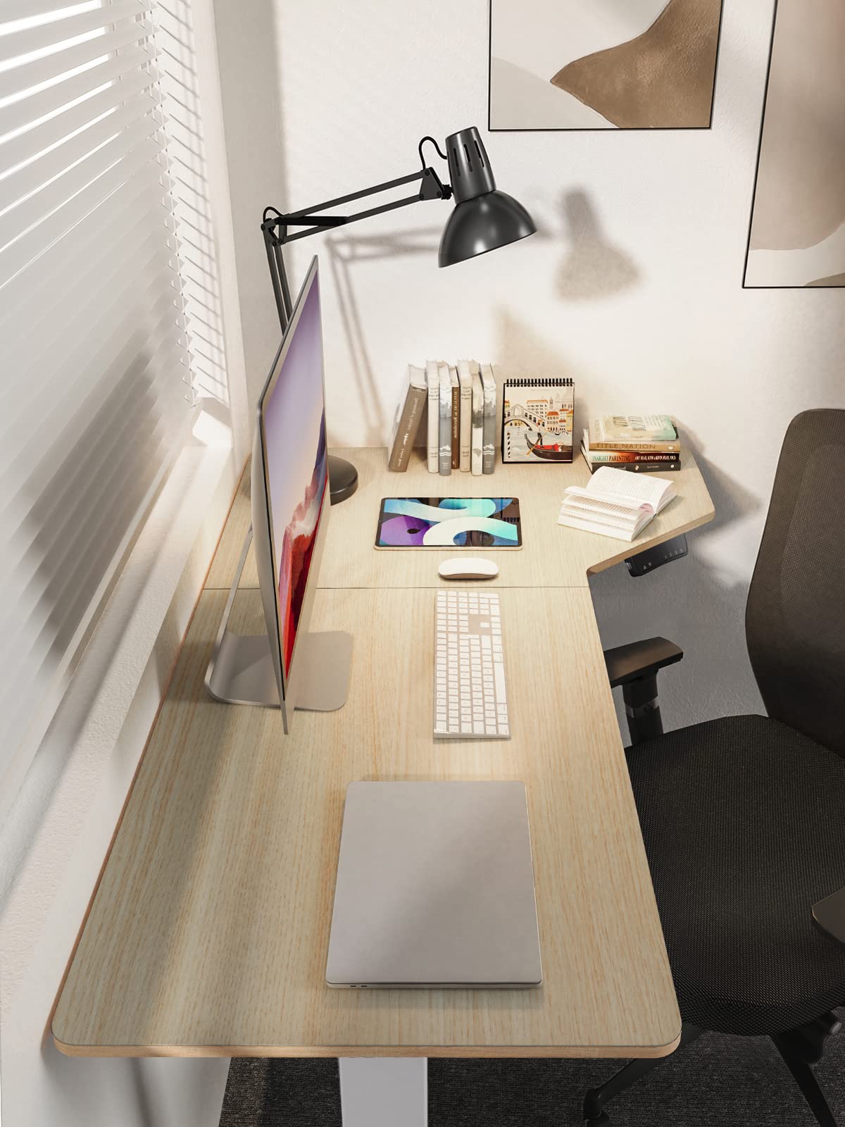 Totnz Electric Standing Desk, Height Adjustable Sit Stand up Desk, L-Shaped Memory Home Office Desk with Hook, 55 x 34 inch