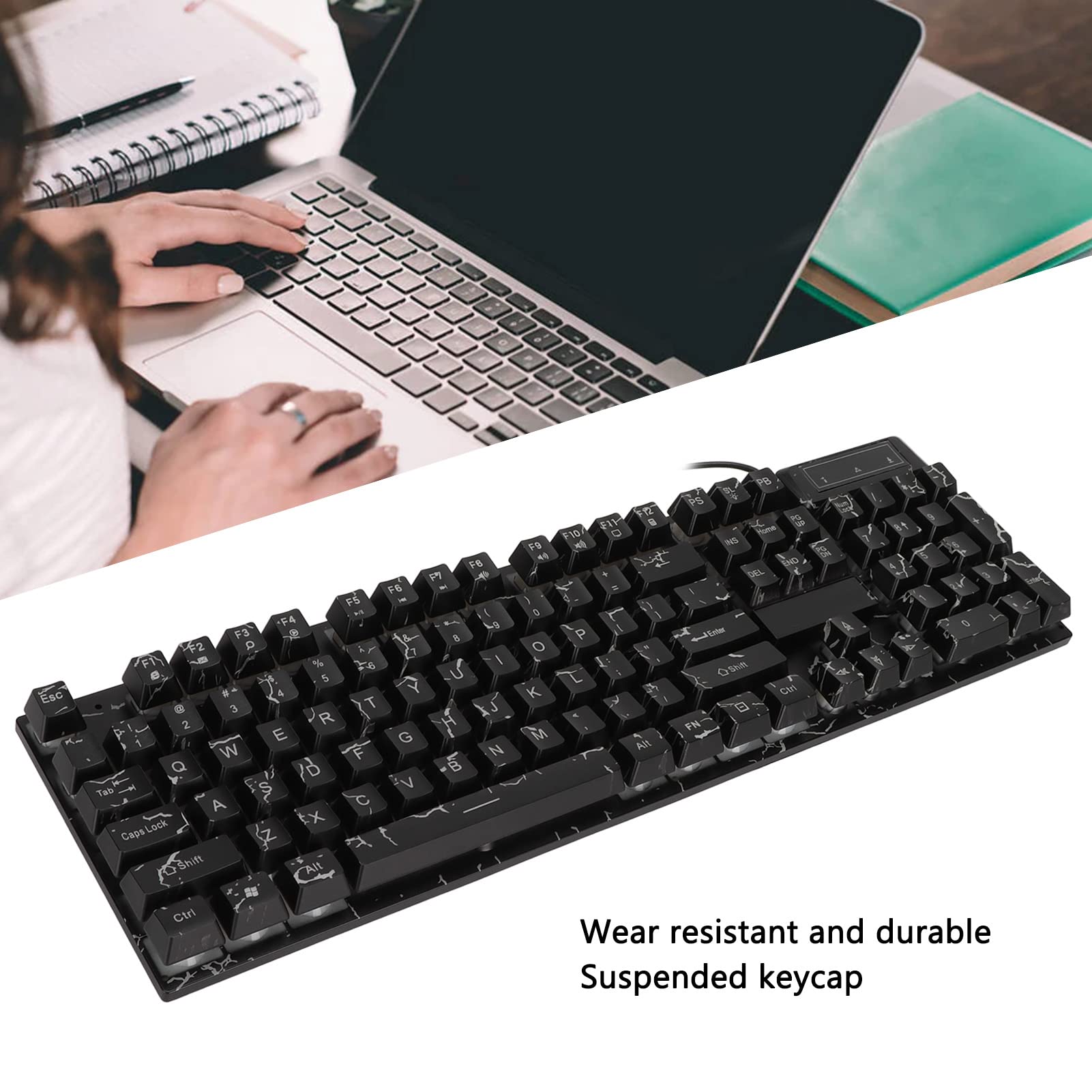 Acogedor USB Wired Mechanical Gaming Keyboard, 104 Keys RGB Colorful Lighting Portable Mechanical Keyboard with Suspended Keycaps for PC Computer Gamer