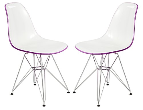 LeisureMod Carey Modern Eiffel Base Molded Side Chair Set of 2 (White Purple)
