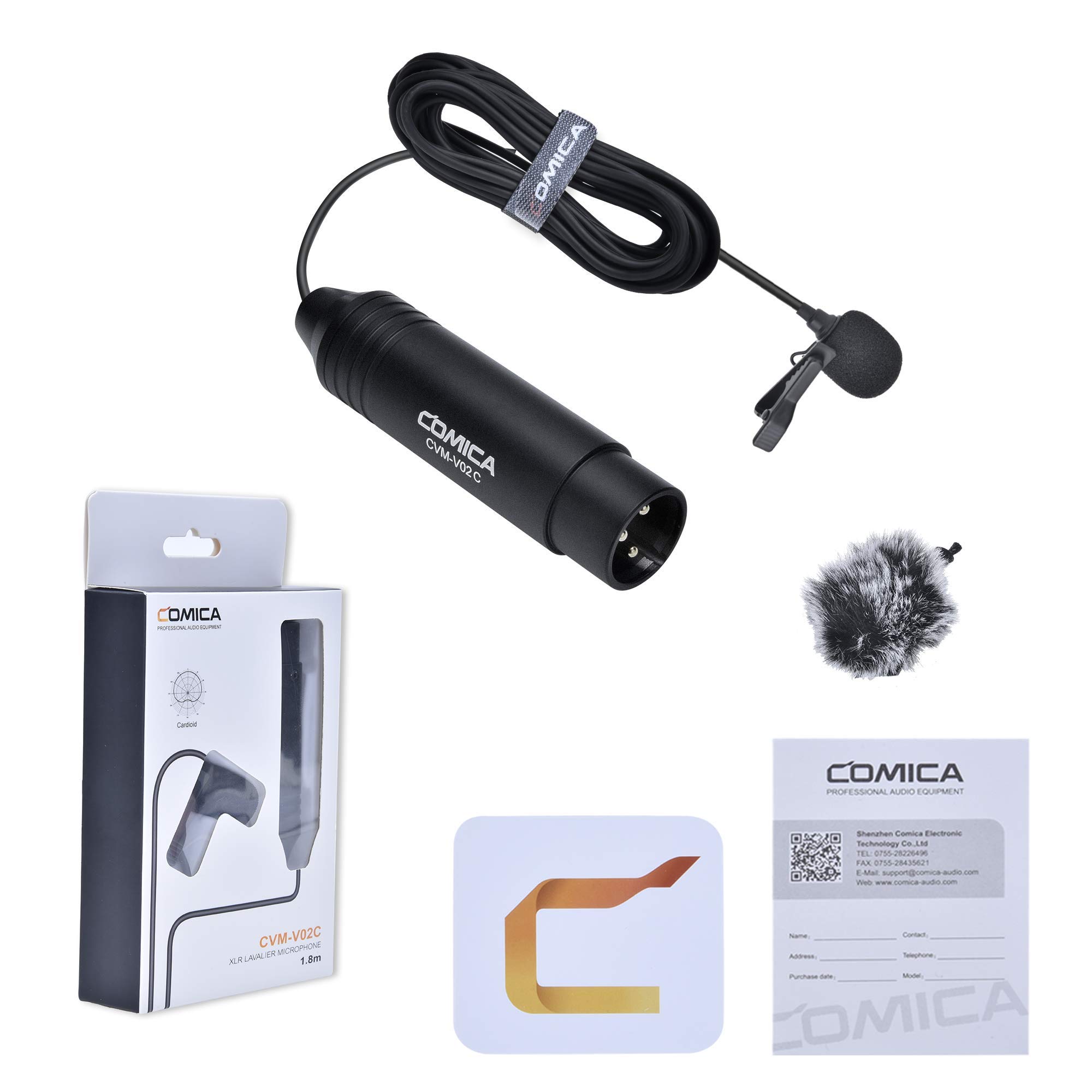 COMICA XLR Microphone CVM-V02C Cardioid XLR Lavalier Lapel Microphone, Microphone for Camera Canon Sony Panasonic Camcorders Zoom H4n H5 H6 Tascam DR-40 DR-100 Recorders (1 Pack)(5.9ft)