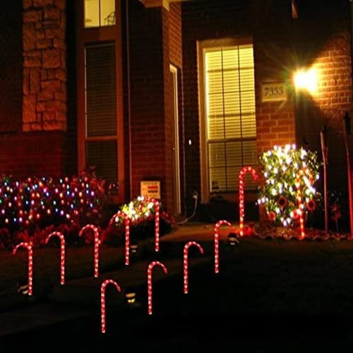 Christmas Candy Cane Lights,10 Pcs Candy Cane Solar Led Lights, Garden Path Decorations Solar Outdoor Light Suitable, for Home New Year and Christmas Decor