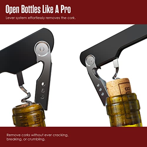 Houseables Boomerang Wine Opener, Corkscrew, 5 1/4”, Black, Cork Screw, No Blade, Foil Cutter, 3 in 1, for Waiters, Servers, Sommelier, Restaurant, Open Bottles, Beer, Multi Use, Compact