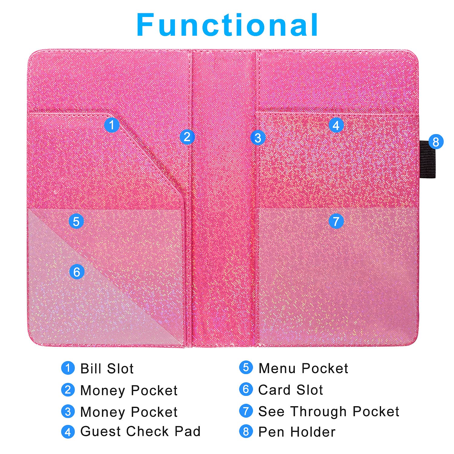 ACdream Server Books for Waitress, Guest Book Note Pad, Cute Pocket Leather Money Organizer Wallet, Cash Check Bill Receipt Holder Presenter, Waiter Accessories Fit Server Apron