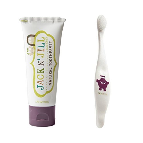 Jack N' Jill Toothbrush and Toothpaste Bundle - 2 Items: Hippo Toothbrush and Black Currant Toothpaste