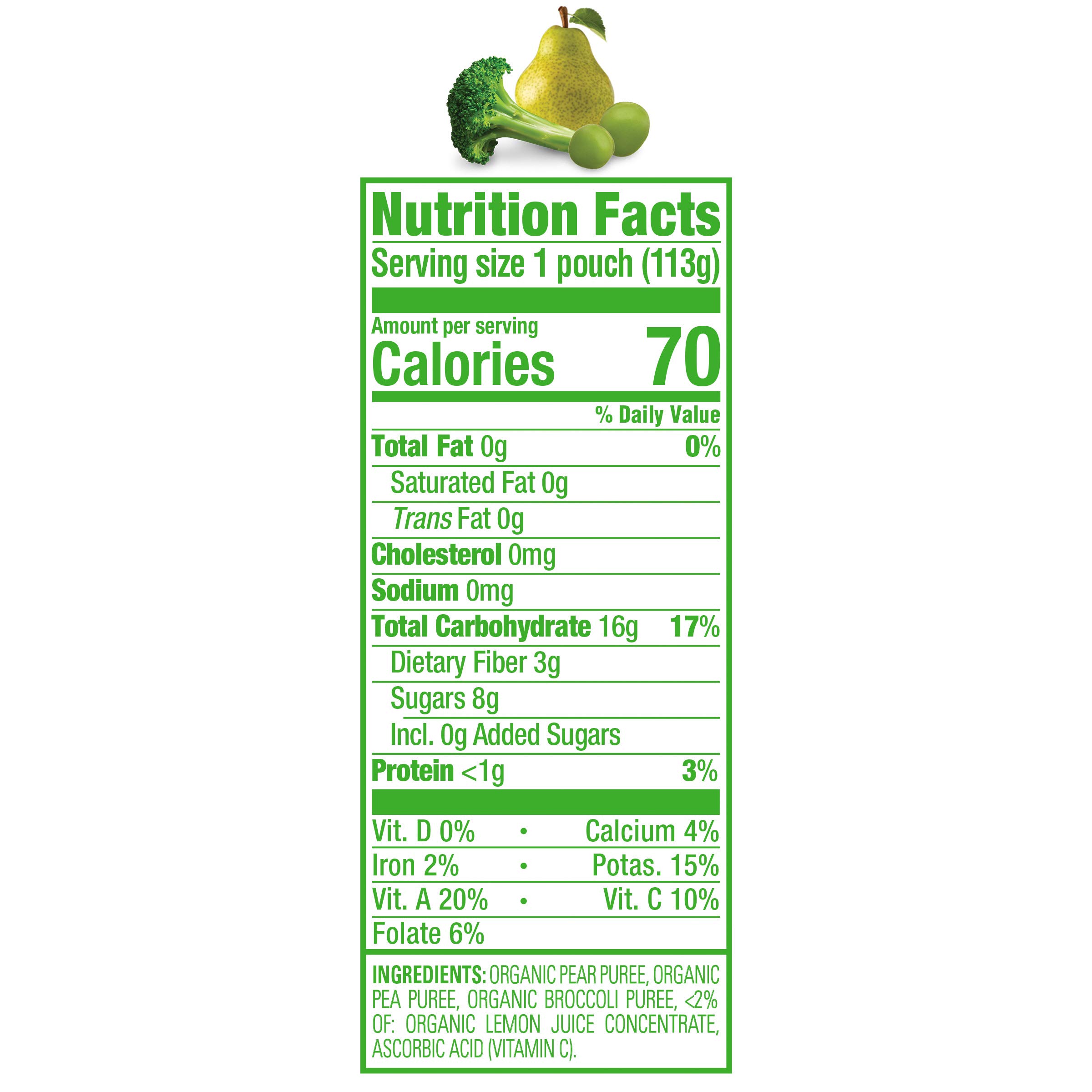 Happy Baby Organic Stage 2 Baby Food, Simple Combos, Broccoli, Pears & Peas, 4 Ounce (Pack of 16), 64 Ounce