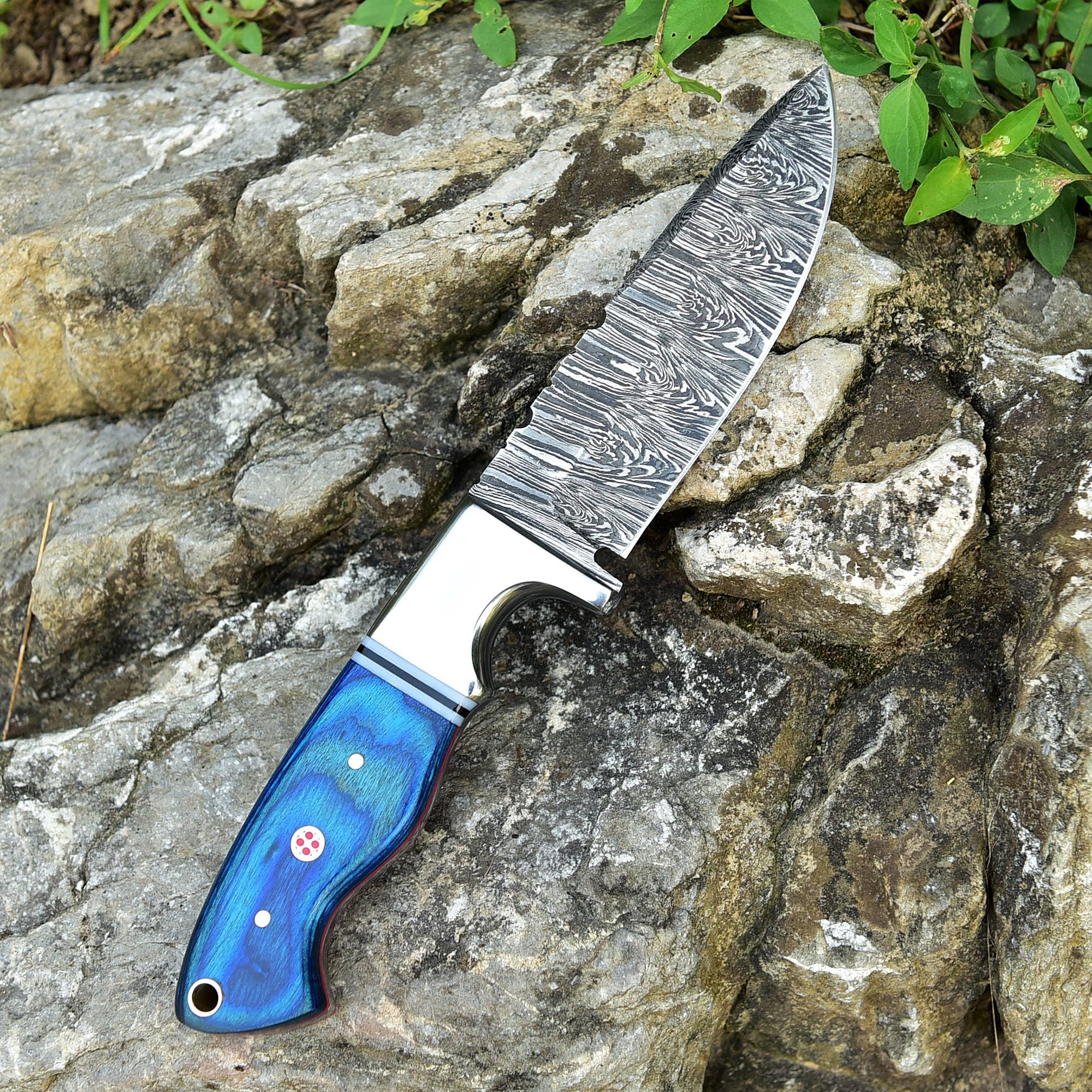 AA Knives Handmade Damascus Steel Hunting knife with Leather Sheath β 9 Inches Fixed Blade Bushcraft Knife with Micarta Handle - Perfect for Survival, Hunting and Camping