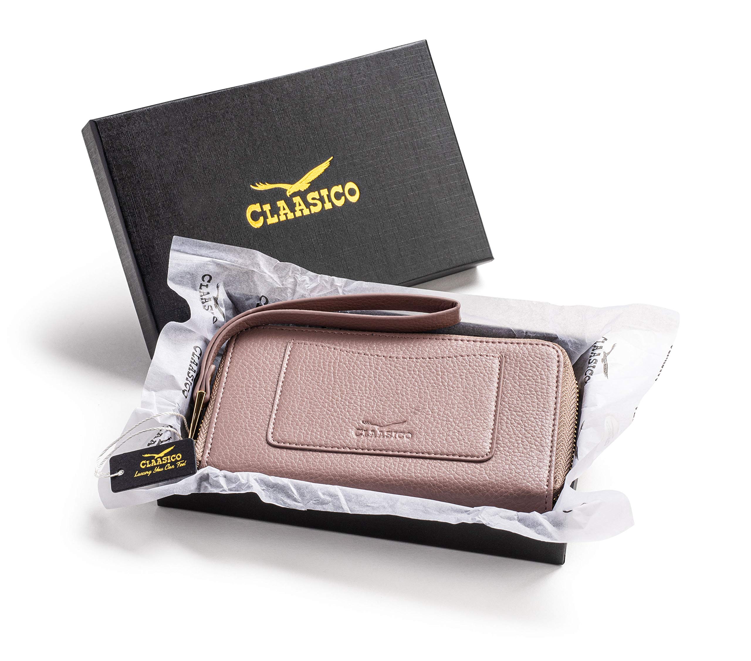 Claasico Women's Slim Wristlet Wallet | RFID Block, 6 Credit Card, Money & Receipt Organizer