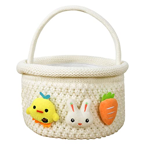 LimBridge Easter Baskets for Kids Baby: Cute Knitted Babys First Easter Basket with Bunny Carrot Chick Decorations for Toddler Girls Boys, Soft Empty Baskets for Toys Gifts Party Favors Stuffers