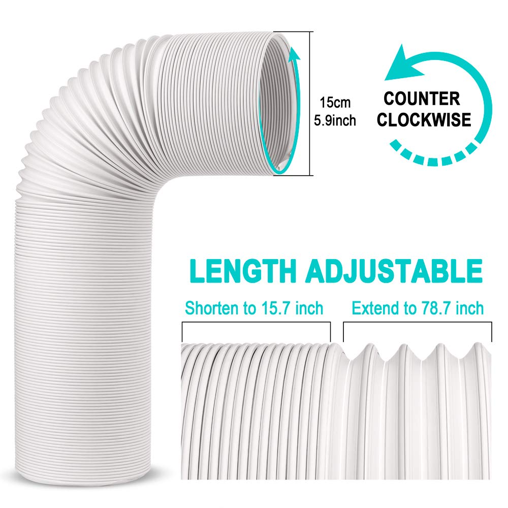 Air Conditioner Hose, Portable Exhaust Vent Hose with 5.9 Inch (6‘’) Diameter, Counterclockwise AC Hose Length to 80 Inch, Universal Replacement AC Vent Hose for LG and Many More Portable AC