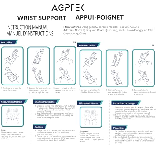 AGPTEK Wrist Brace, Wrist Support for Carpal Tunnel, Night Sleep Wrist Splint, Hand Brace for Arthritis, Sprains, Tendonitis and Joint Pain, Suitable for Left Hand, S:5.1-7.9in