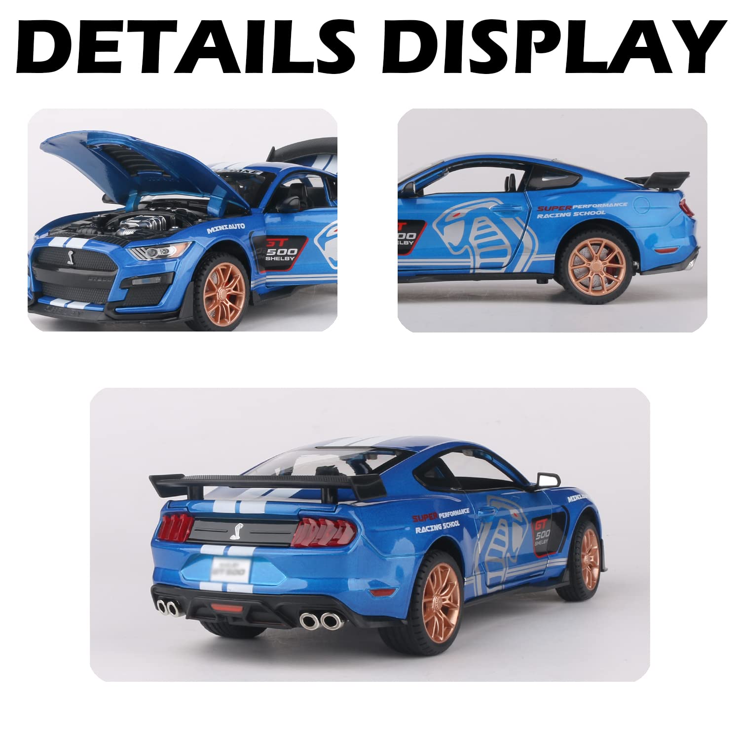 JACKIEKIM 1:24 Alloy Pull Back Car Diecast Model Truck for Forte Mustang,Collection, Mini Simulation Vehicles Toys for Kids,Boyfriend,Young Peoples Gift(Blue)