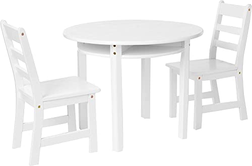 Lipper International Child's Round Table with Shelf and 2 Chairs, White