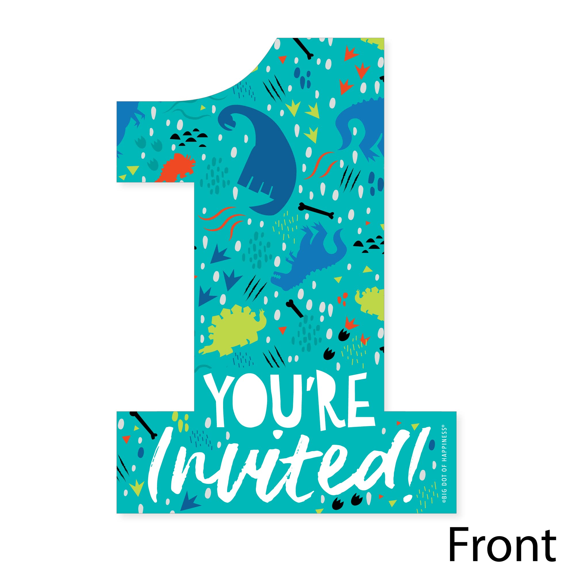 Big Dot of Happiness 1st Birthday Roar Dinosaur - Shaped Fill-In Invitations - ONEasaurus Dino First Birthday Party Invitation Cards with Envelopes - Set of 12