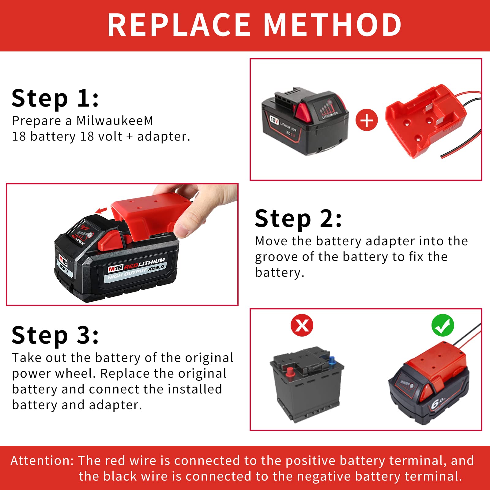 Battery Adapter for Milwaukee, Huazu 2 Pack Power Wheels Adapter for Milwaukee M18 Battery 18V, Power Tool Battery Connector 12 Gauge Robotics (DIY)
