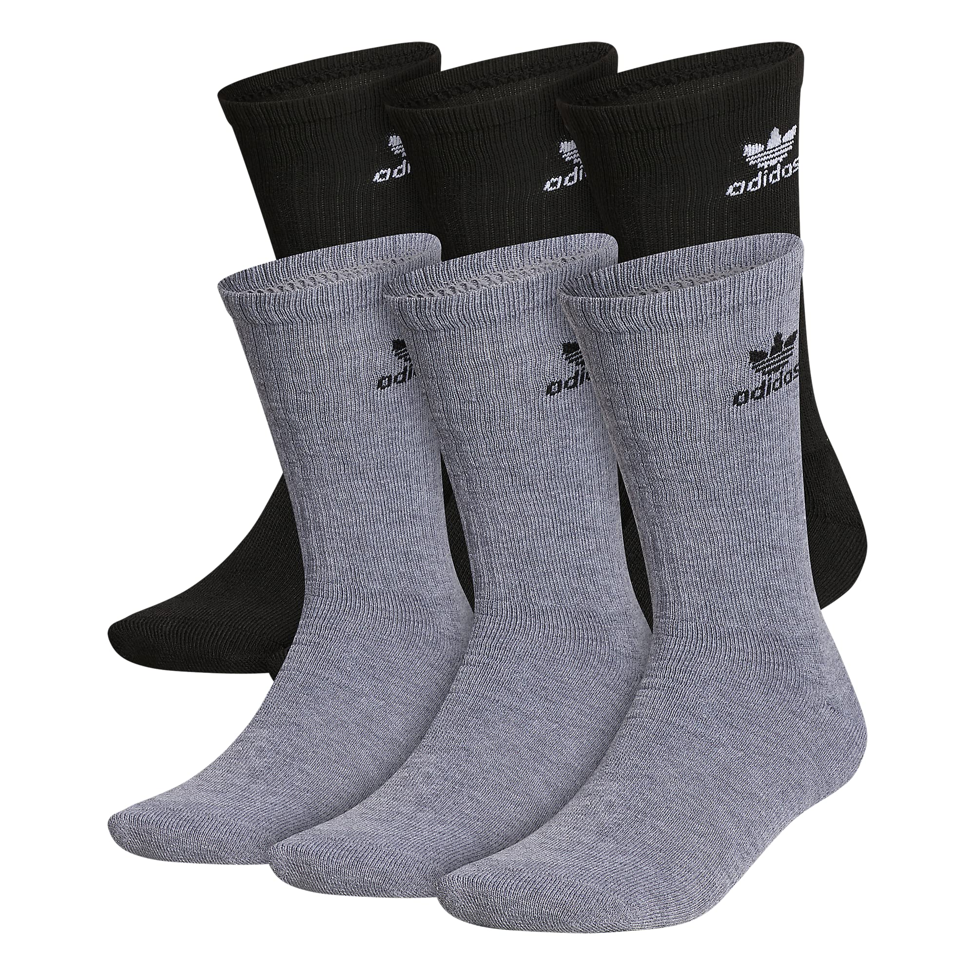adidas Originals unisex adult Trefoil (6-pair) Crew Sock, Heather Grey/Black/White, Medium US