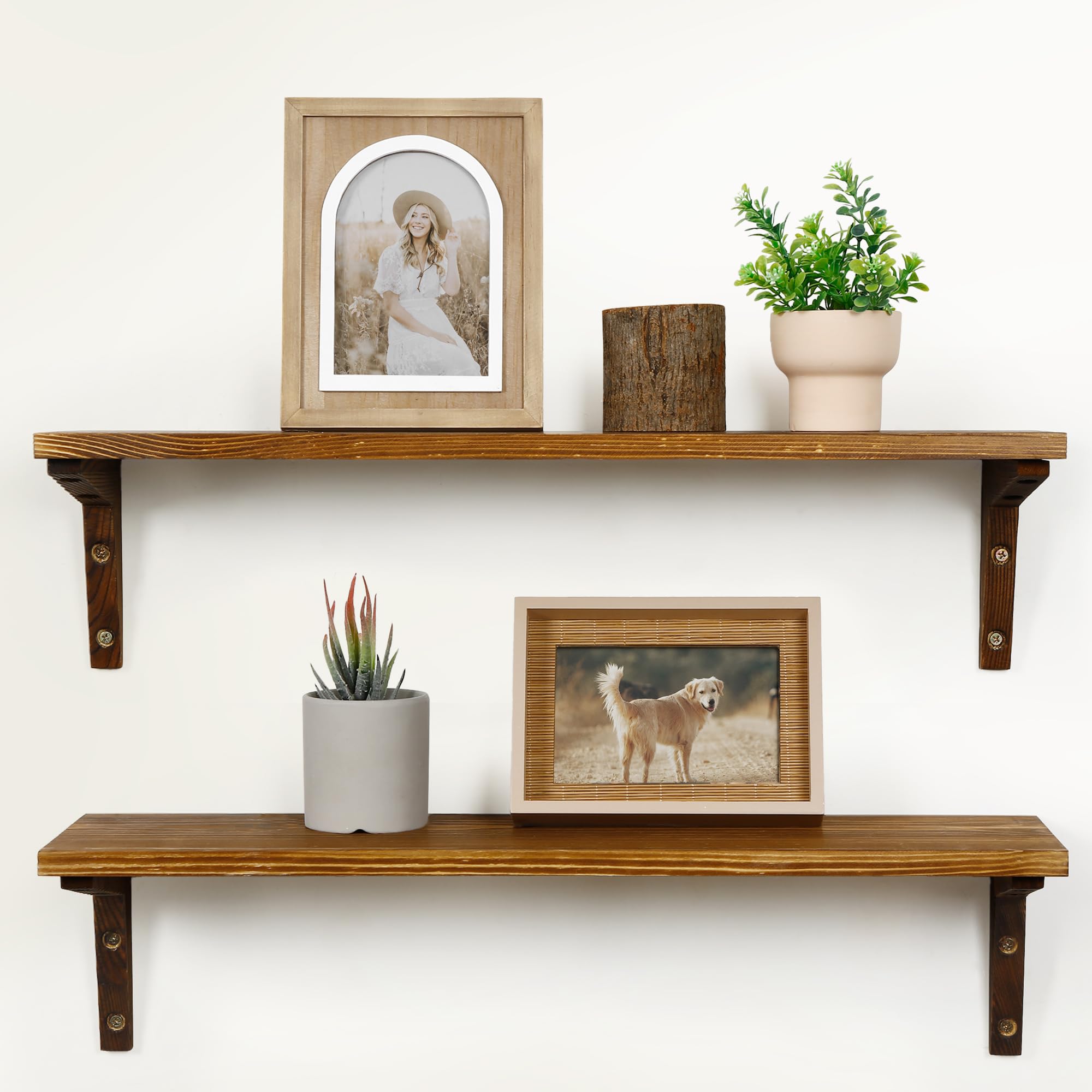 Godimerhea Floating Shelves for Wall, 24 Inch Rustic Bathroom Shelves Wall Mount Kitchen Storage Organizer for Laundry Bedroom Living Room, Brown