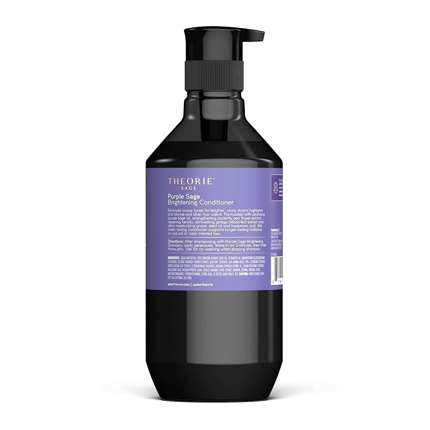 Theorie Purple Sage Brightening Conditioner for Blonde, Bleached, Silver, & Grey Hair. Instantly Eliminates, Neutralizes Brassiness & Yellows | With Argan, Marula, & Grape Seed Oil (800mL)