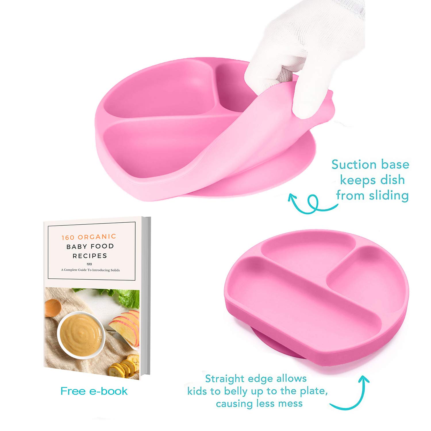 Silicone Suction Plates for Babies, Stick to High Chair Trays and Table, Divided Baby Dishes, Perfect Kids Plates, BPA Free