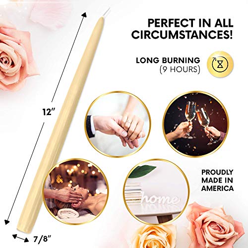 Dripless Taper Candles 12" Inch Tall Wedding, Holiday Decor Set of 12 (Ivory)