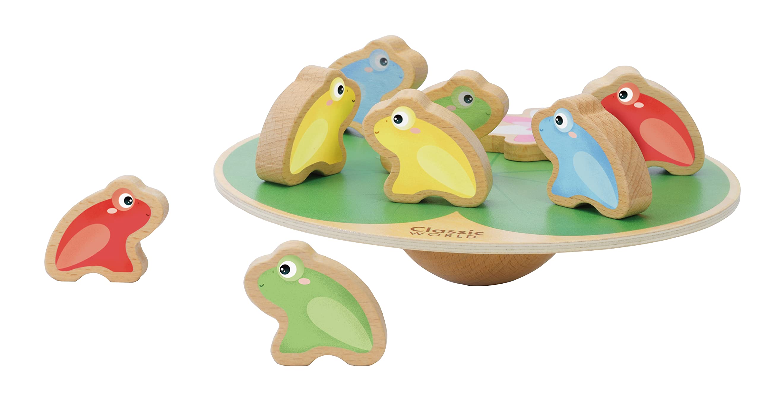 Classic World Wooden Stacking Blocks Balance Toy, Wooden Balancing Water Lily, Color Sorting Game with Frogs and Lotus Lily, Montessori Educational Preschool Stacking Blocks Set,11 PCS