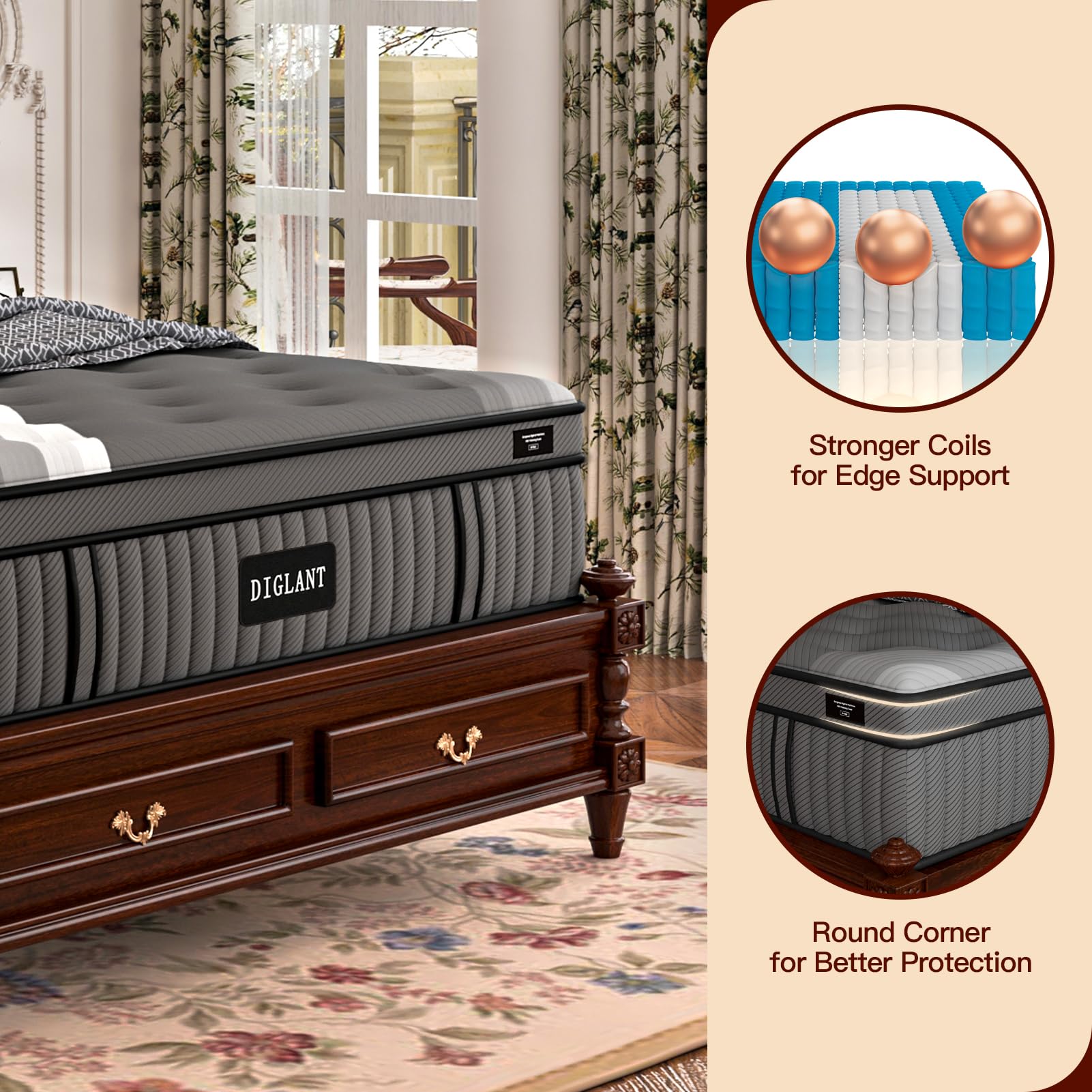 Queen Mattress DIGLANT 14 Inch Memory Foam Hybrid Mattress in a Box, Motion Isolation Individually Pocket Spring, Supportive & Back Pain Relief, Queen Size Plush Mattress, Black, 60βx80β