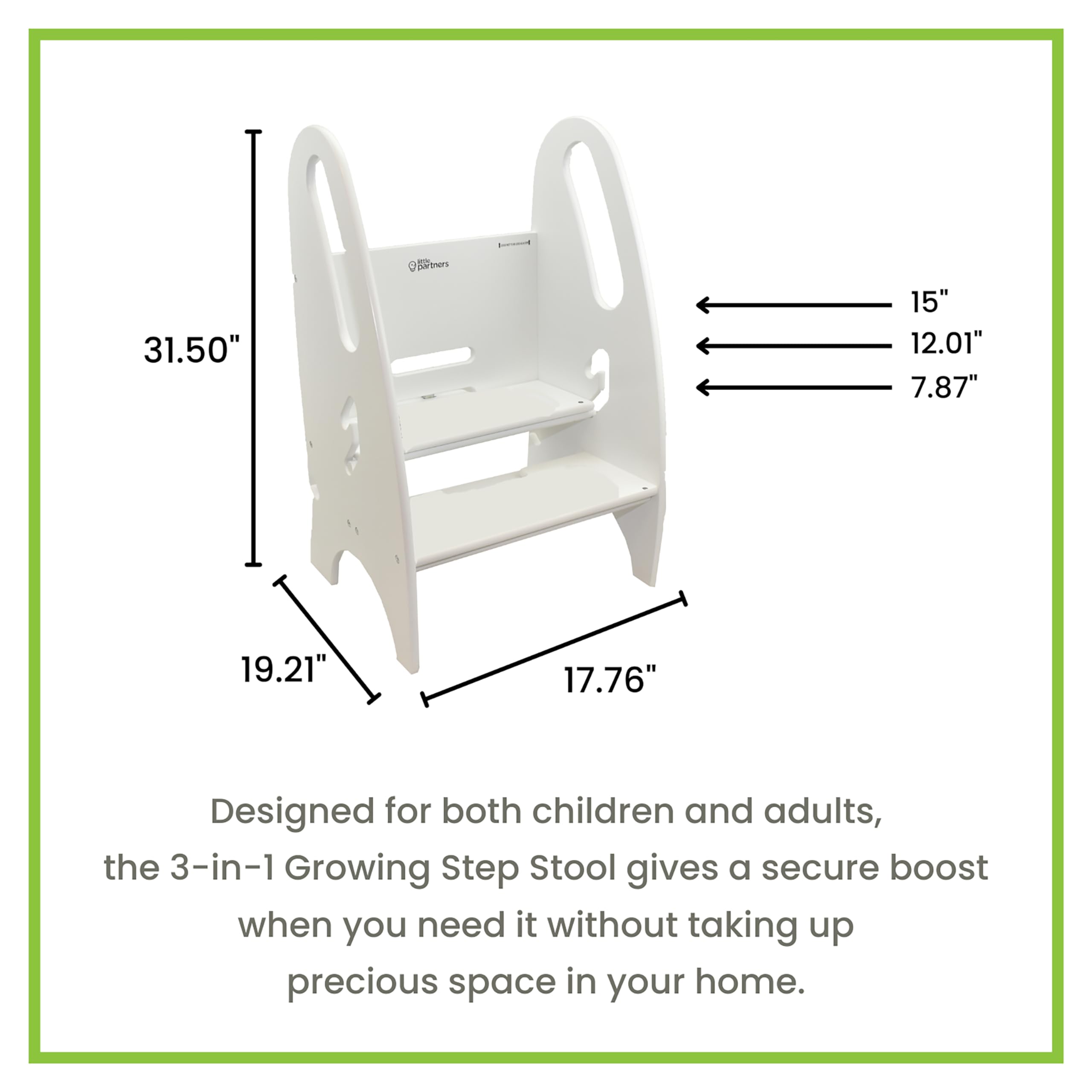 Little Partners 3-in-1 Growing Step Stool Toddler Tower Helper Step Stool, Wooden Toddler Standing Stool for Bathroom or Kitchen, Anti-Slip Feet, Built-in Safety Hand Rails Up to 200 lbs.(Soft White)