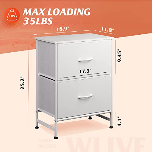 WLIVE 2-Drawer Nightstand and 5-Drawer Dresser Set, Dressers for Bedroom, Fabric Storage Tower, Hallway, Entryway, Closets, Sturdy Steel Frame, Wood Top, Easy Pull Handle (White)