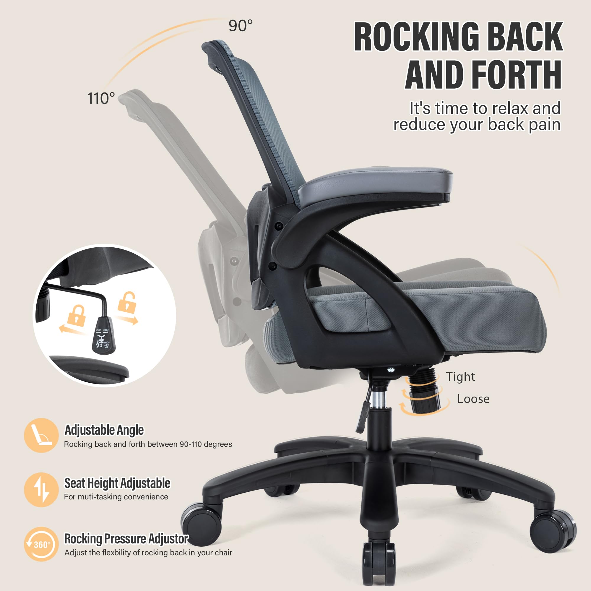 Big and Tall Office Chair 400lb- Mesh Ergonomic Heavy Duty Desk Chair- Flip Arms, Plus Size Wide Seat Executive Computer Chair for Large People- Home Office Swivel Rolling Task Chairs
