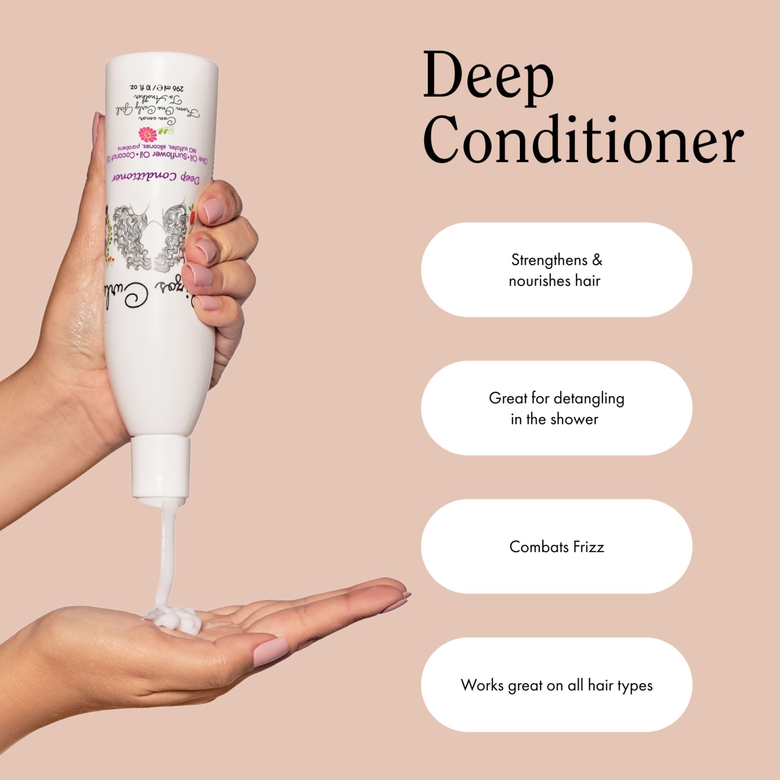 Rizos Curls Deep Conditioner, Strengthens & Moisturizes Hair while Controlling Frizz, Add Softness and Manageability with Coconut Oil, Sunflower Oil & Shea Butter, 10 oz