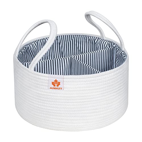 Large Baby Diaper Caddy Organizer 15"X7.4" Round Hanging Nursery Storage Bin Portable Changing Table/Car Travel Tote Bag Removable Inserts Newborn Registry Boy Girl Shower Rope Basket