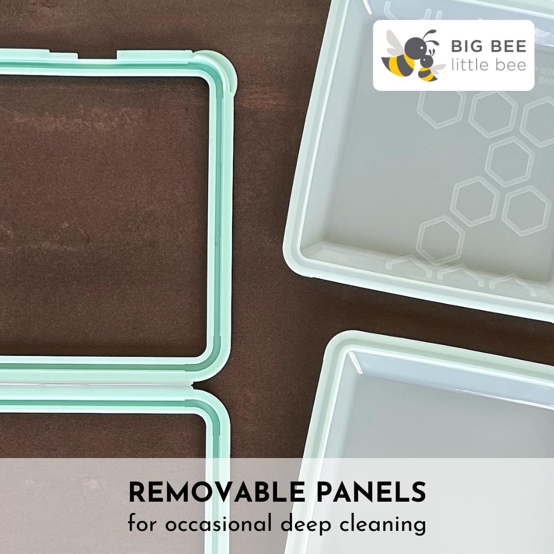 Big Bee, Little Bee - SoftShell XL Reusable Silicone Food Storage Container with Connected Clamshell Lid, Easy to Clean, Snaps Closed, Microwave, Freezer & Dishwasher Safe (Aqua)