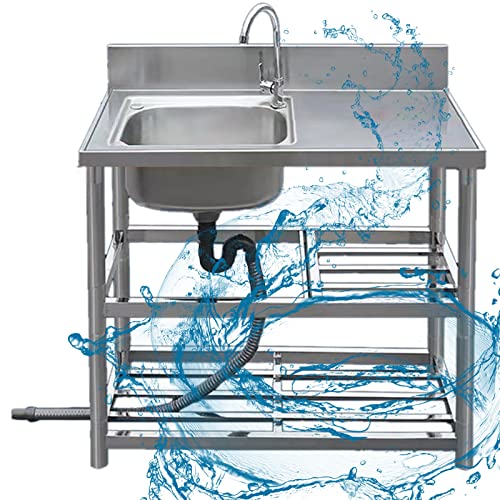 Commercial Sink Single Bowl Unit Free Standing Utility Sink with Cold and Hot Faucet and Workbench and Storage Shelves for Kitchen Bathroom Restaurant Farmhouse Laundry Indoor Outdoor. (Color : Hot a