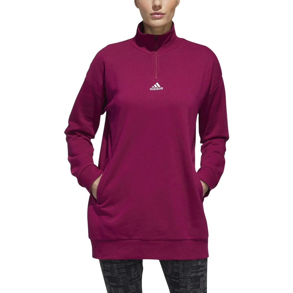 adidas womens Essentials Comfort Elongated 1/4 Zip Pink X-Small
