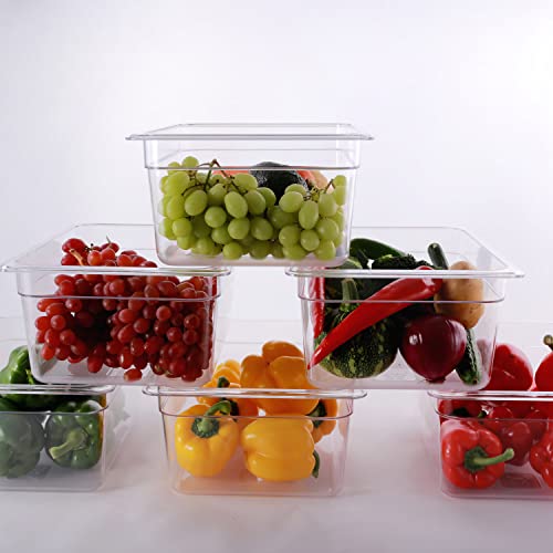 EASYROSE 6-Pack Food Pan Half Size Clear Polycarbonate Food Pans 6" Deep Commercial Hotel Pans for Party, Restaurant, Hotel