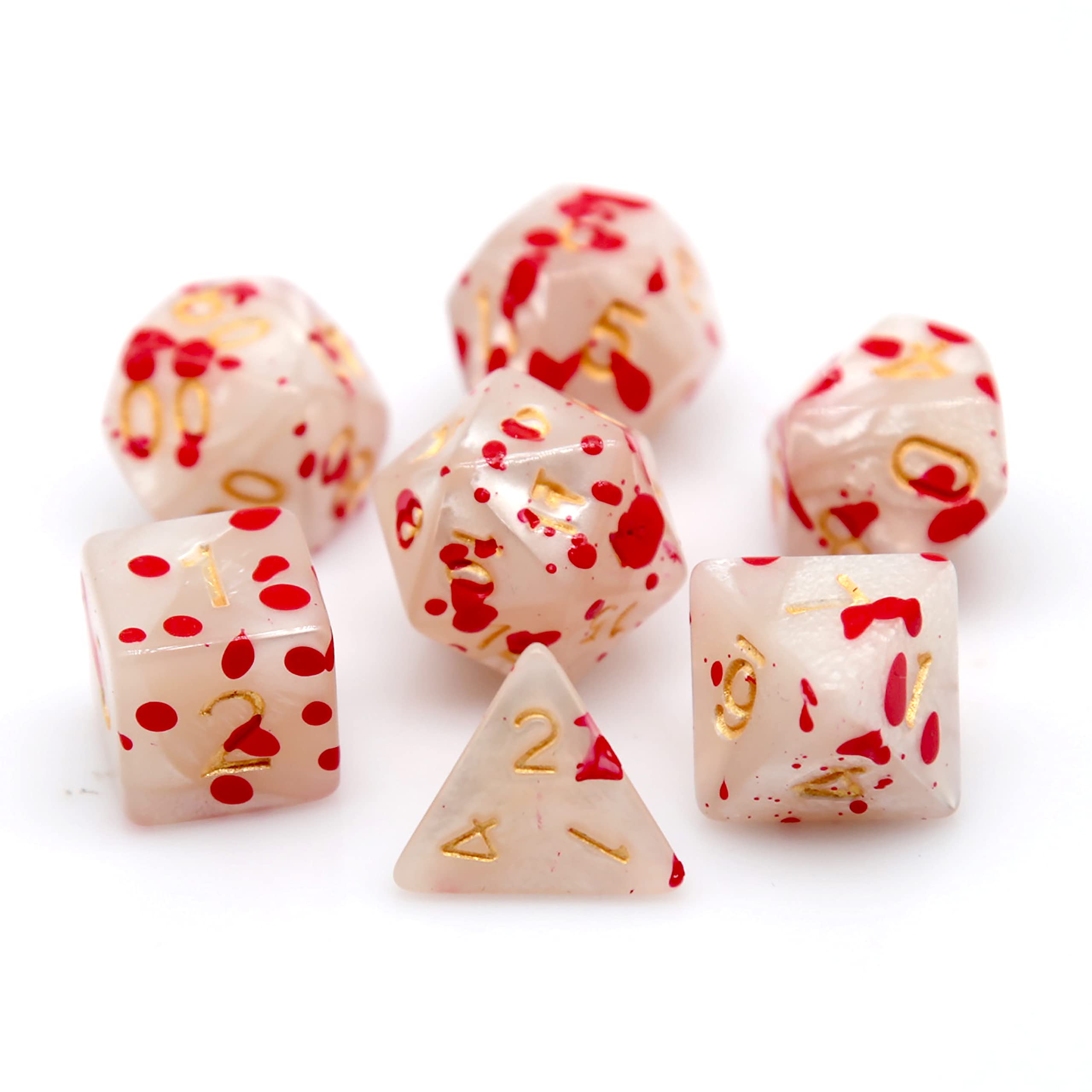 HS 2 Packs Blood Splatter Dice Black and White Dice Polyhedral 7-Die Dice Set for Role Playing Dice Games Polyhedral Dice Set for Dungeon and Dragons MTG RPG D&D D20 D12 D10 D10% D8 D6 D4
