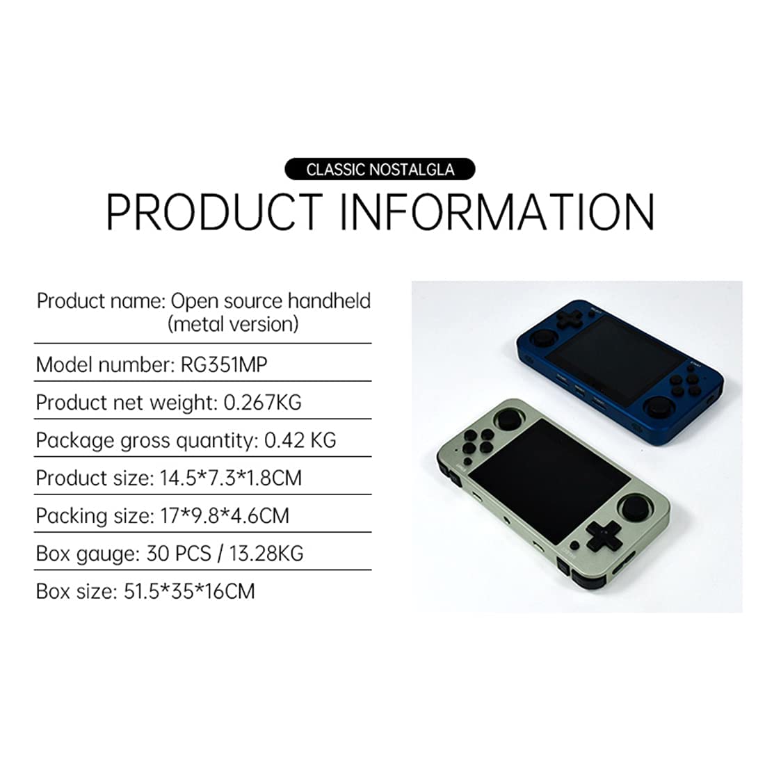 BBGear RG351MP Handheld Portable Game Console Metal Version 3.5-inch IPS Screen (128GB 20000 Games) (Black)