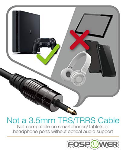 FosPower (3ft) 24K Gold Plated Toslink to Mini Toslink Digital Optical S/PDIF Audio Cable with Metal Connectors & Strain-Relief PVC Jacket FosPower (3ft) 24K Gold Plated Toslink to Mini Toslink Digital Optical S/PDIF Audio Cable with Metal Connectors & St