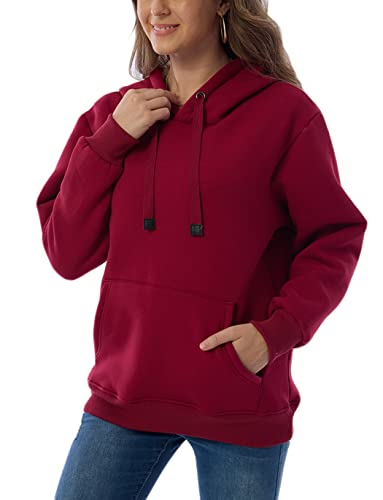 Haellun Womens Casual Winter Warm Fleece Sherpa Lined Pullover Hooded Sweatshirt (Red, Medium)