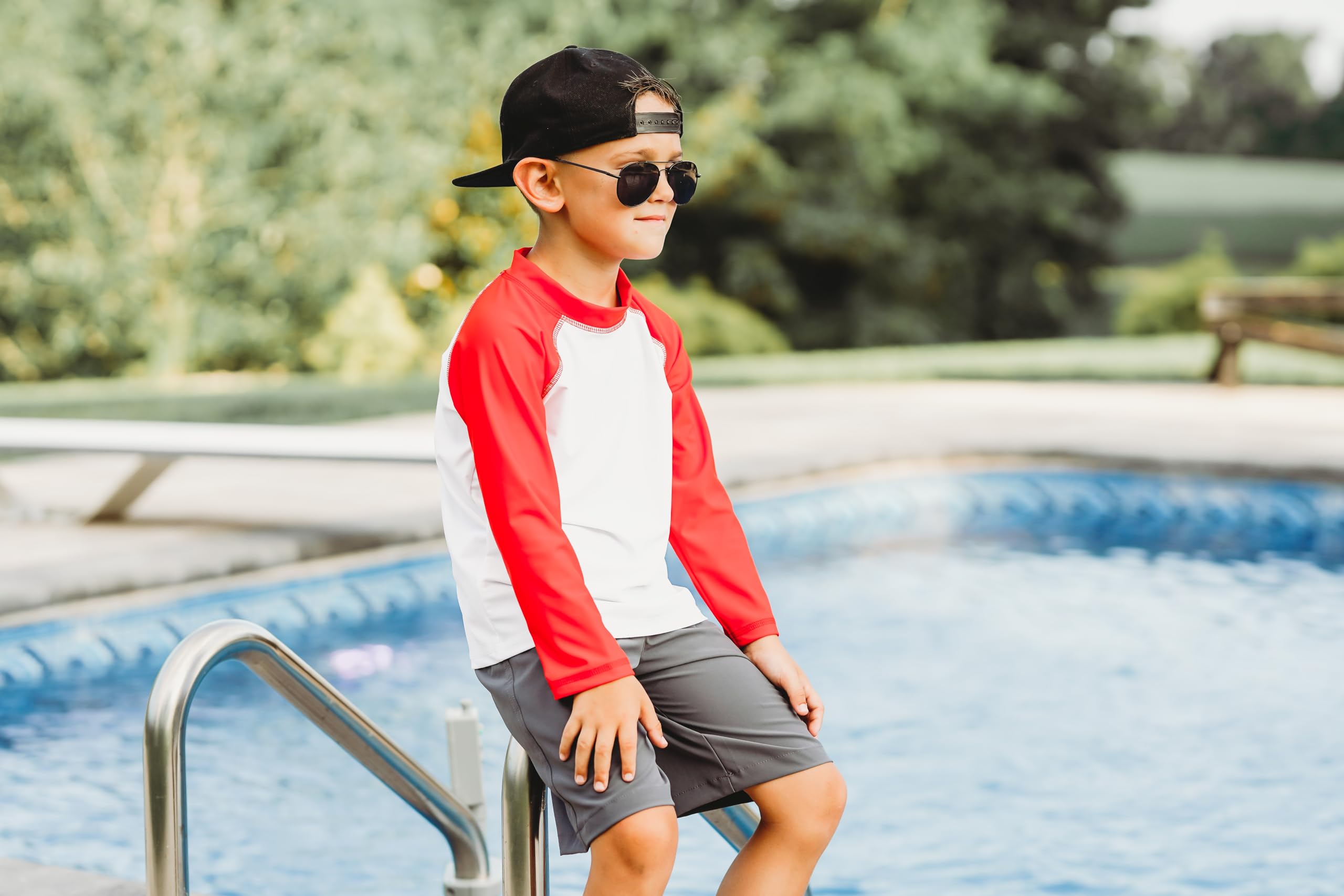 Made in USA Baby Boys and Girls Solid Rashguard Swimming Tee Shirt Rash Guard SPF UPF Sun Protection for Summer Beach Pool and Play, Bright Lt. Blue, 12-18 mon, L/S